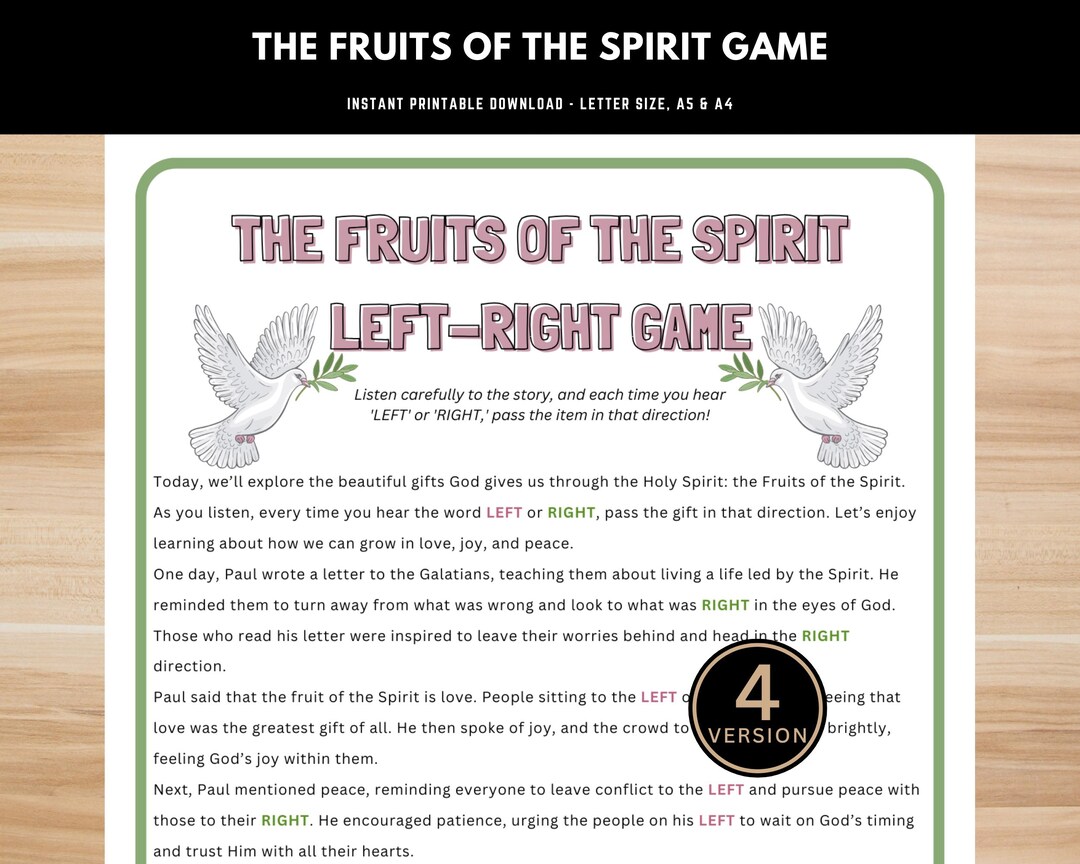 The Fruits of the Spirit Left Right Game - Printable Bible Study and ...