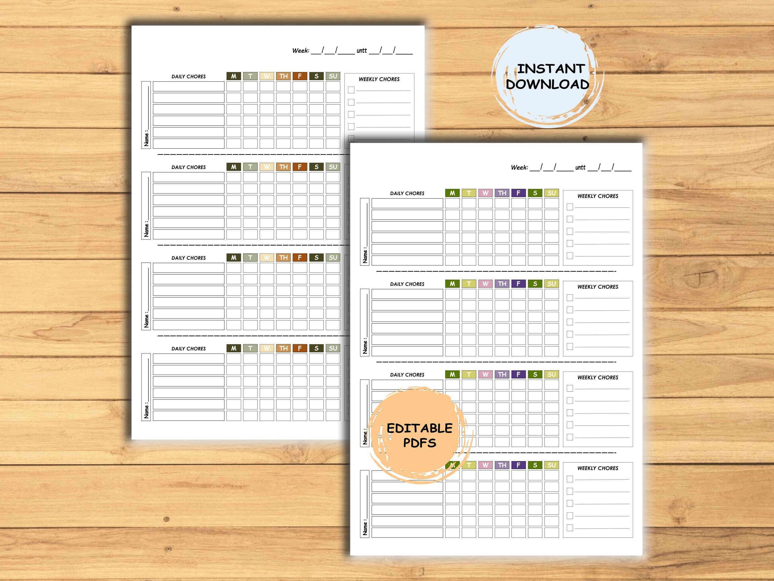 EDITABLE Multi Kids Chore Chart Responsibility Chart School Chart Kids ...