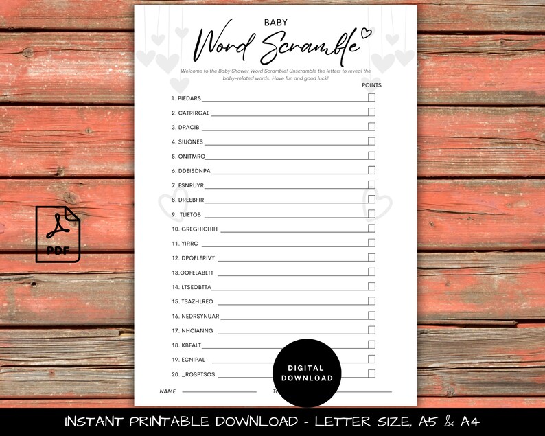 Editable Baby Shower Word Scramble Game With Answer Key | Gender ...