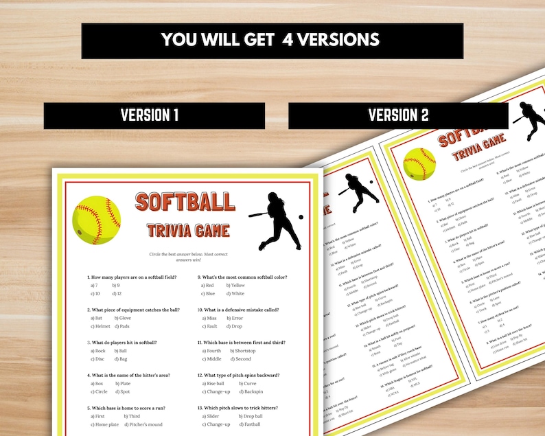Softball Trivia Game Printable, Sports Party Game for Adults , Kids ...