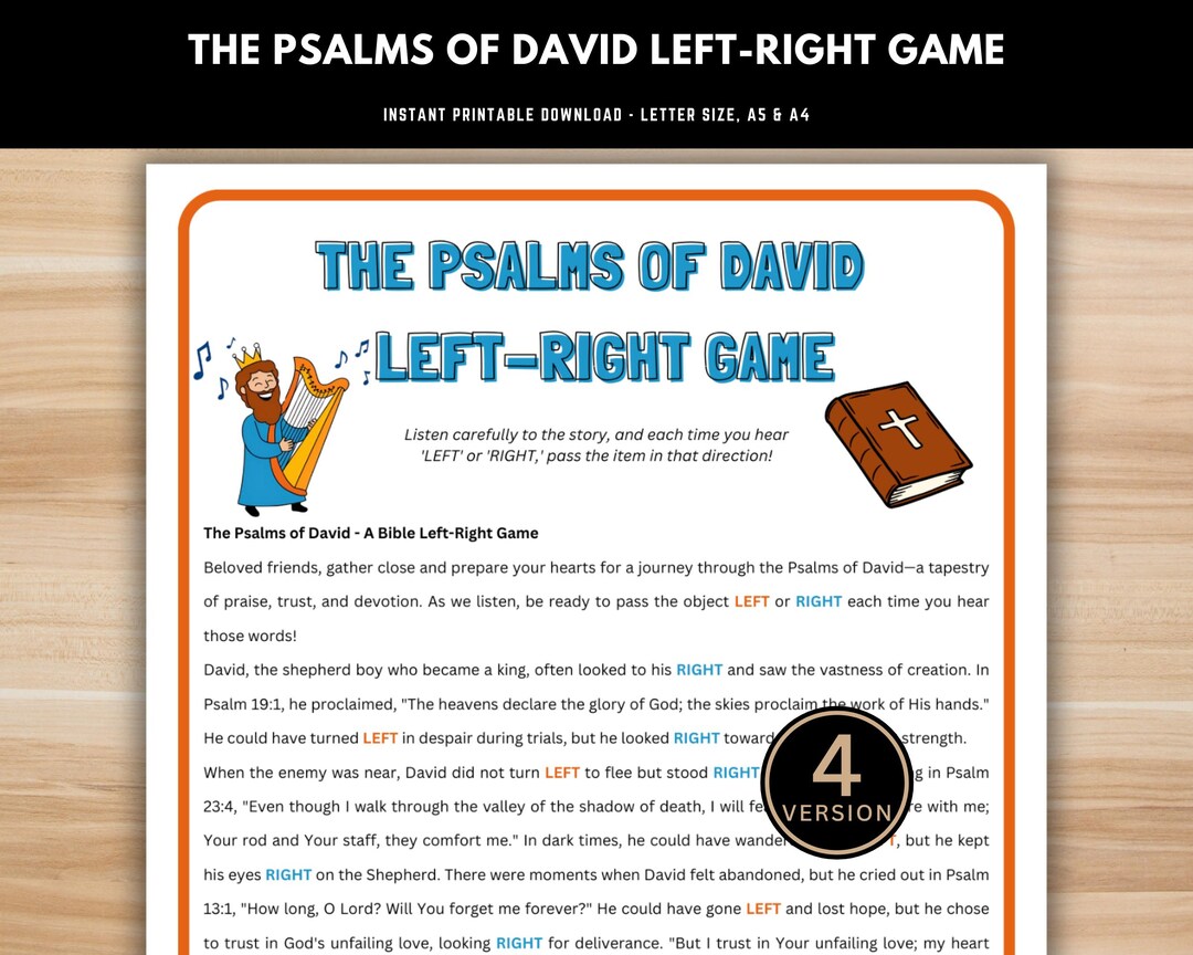 The Psalms of David Left-right Game - Printable Bible Party Game ...