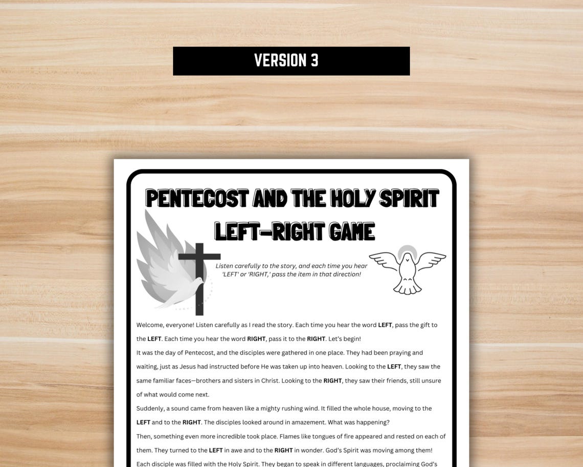 Pentecost and the Holy Spirit Left-right Game - Printable Bible Study ...