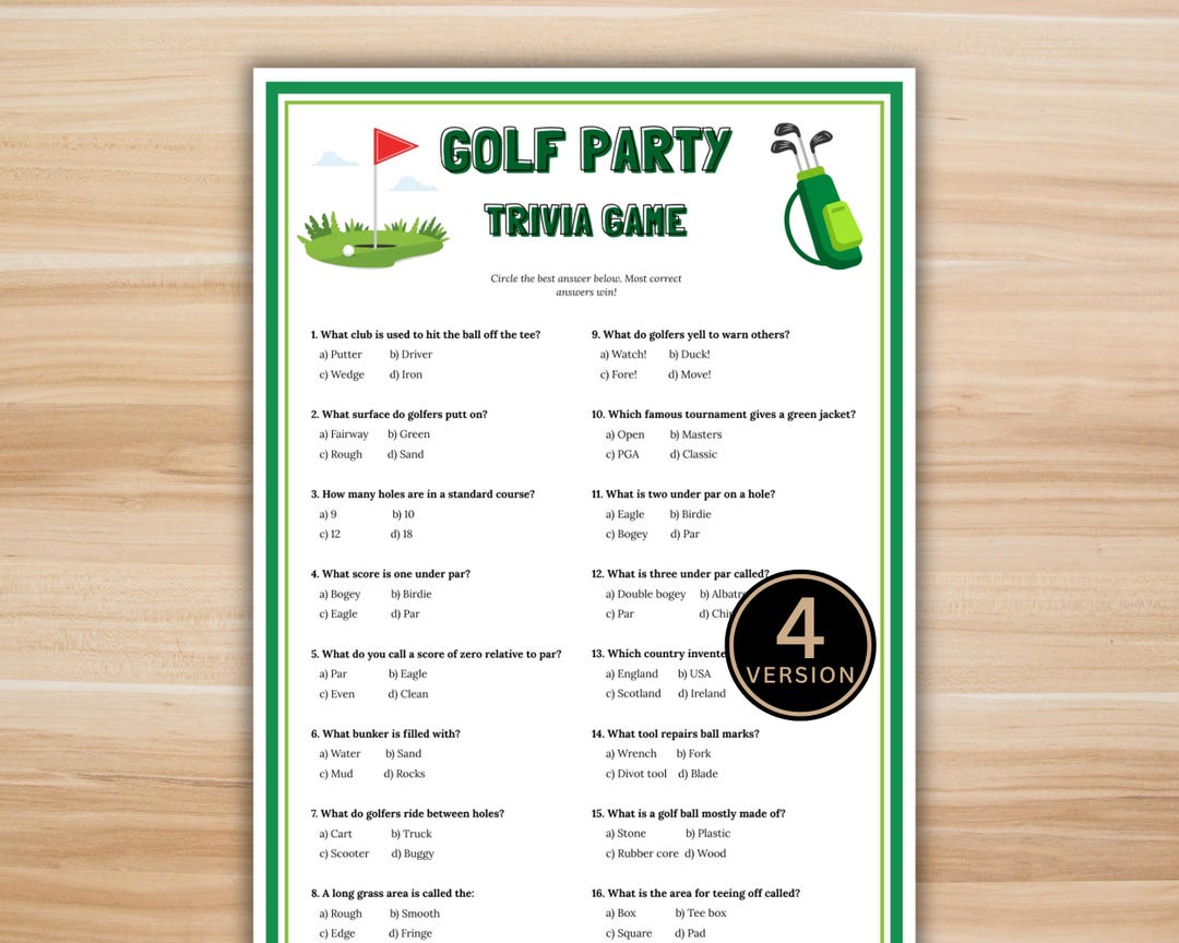 Golf Party Trivia Game, Printable Sports Trivia for Adults, Kids, Golf ...