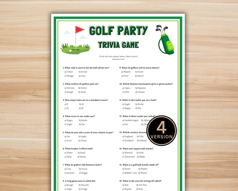 Golf Party Trivia Game, Printable Sports Trivia for Adults, Kids, Golf ...