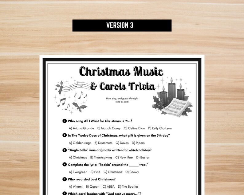 Christmas Music and Carols Trivia Game Printable – Holiday Song Quiz ...