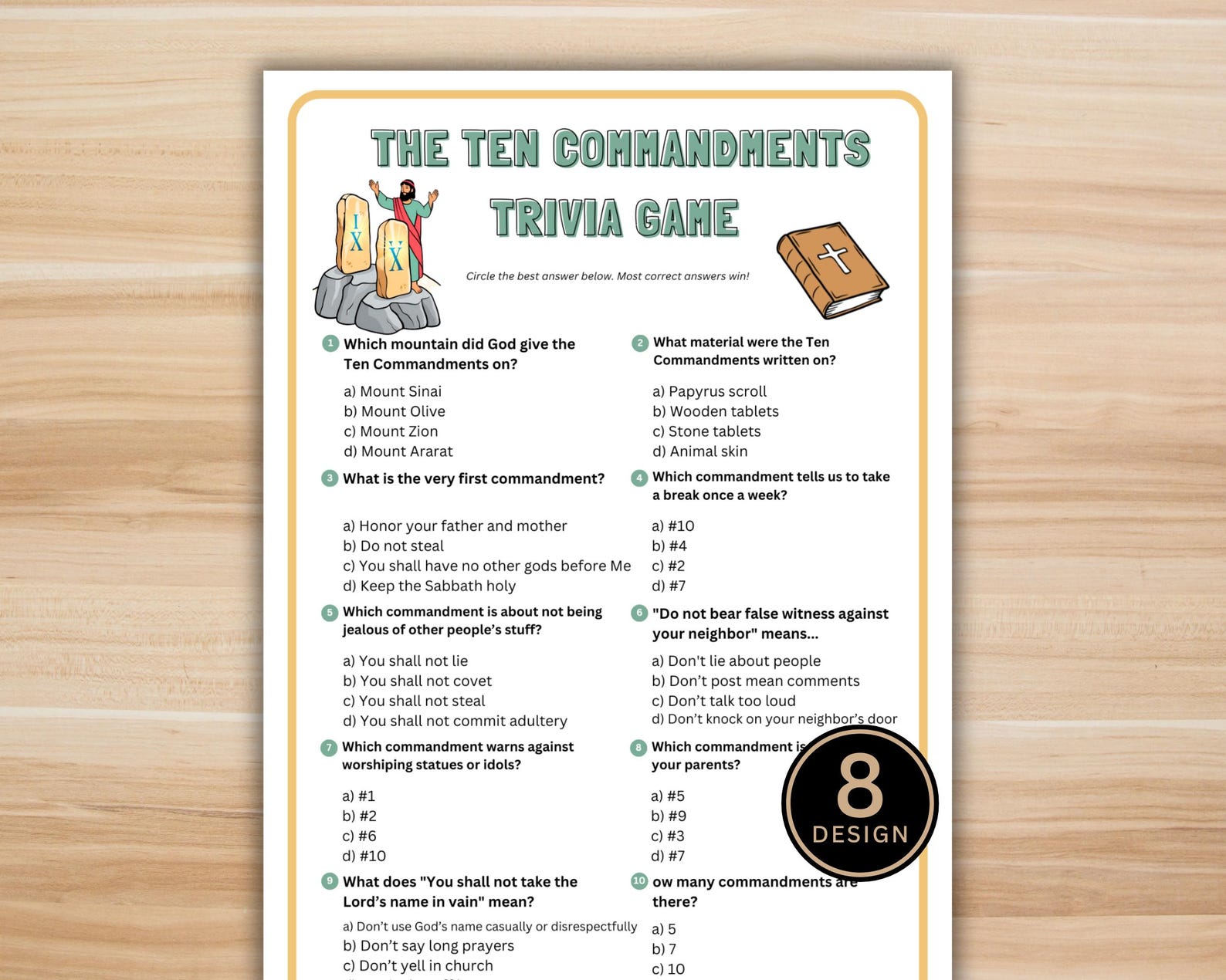 The Ten Commandments Trivia Game - Printable Christian Bible Game for ...