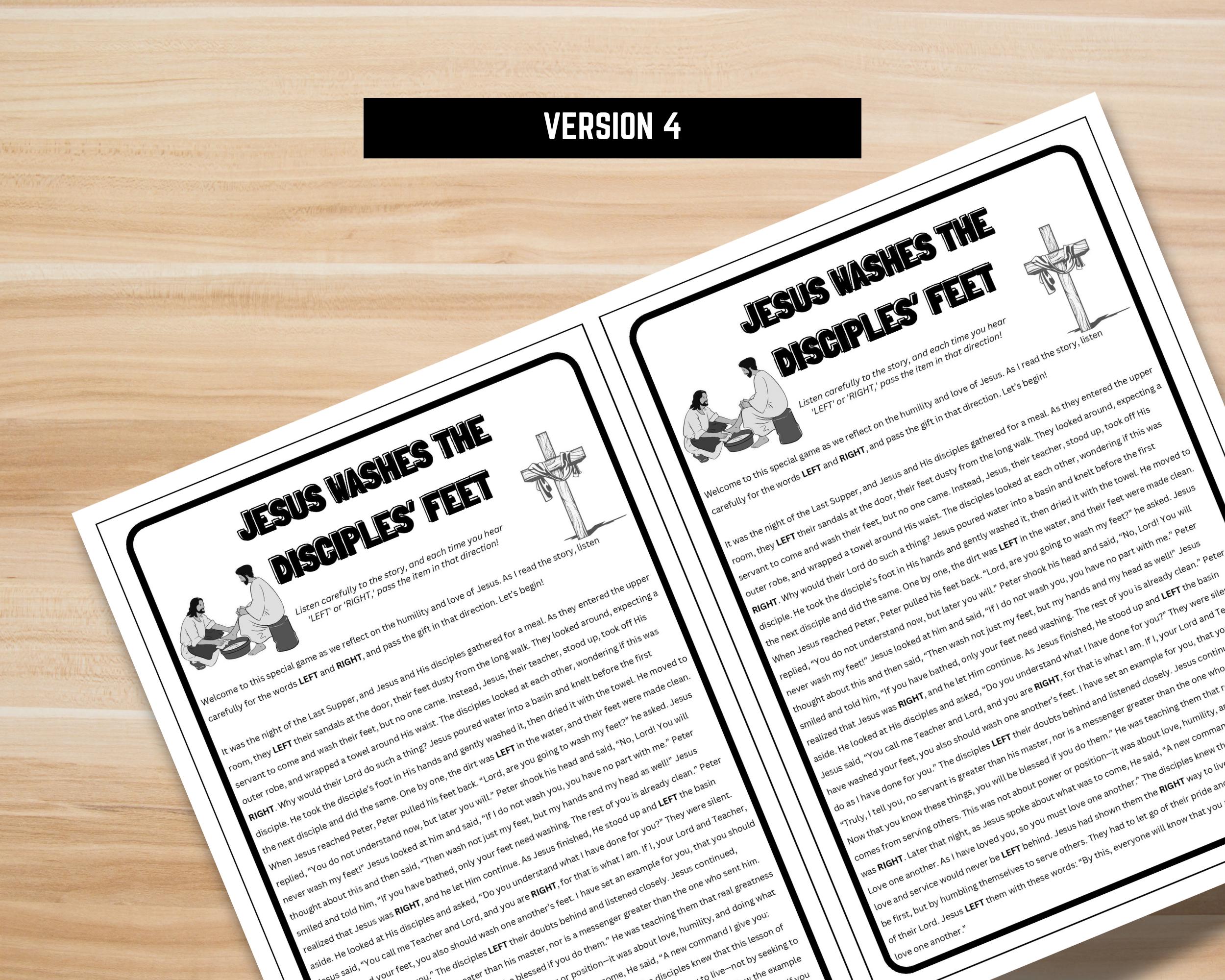 Jesus Washes the Disciples’ Feet Left Right Game - Printable Bible ...