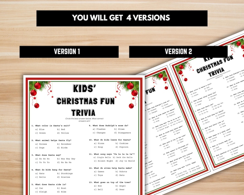 Kids Christmas Fun Trivia Game Printable, Holiday Classroom Activity ...