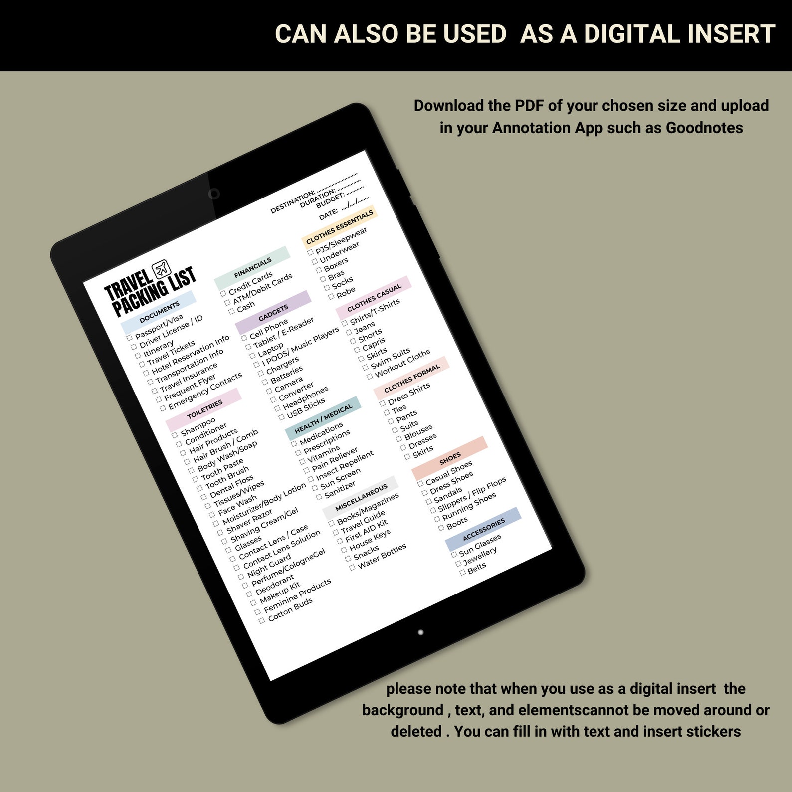 Travel Packing List Printable - Instant Download for Efficient Vacation ...