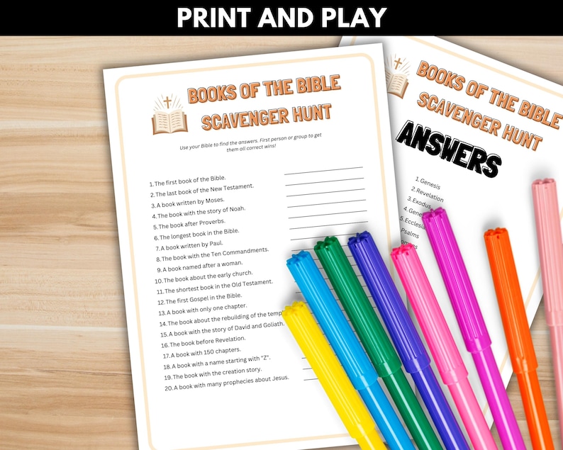Books of the Bible Scavenger Hunt Game – Printable Christian Activity ...