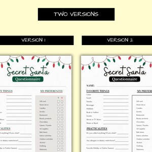 Secret Santa Questionnaire - Office Gift Exchange Form | Christmas Get ...