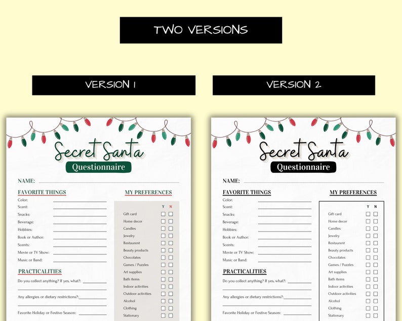 Secret Santa Questionnaire - Office Gift Exchange Form | Christmas Get ...