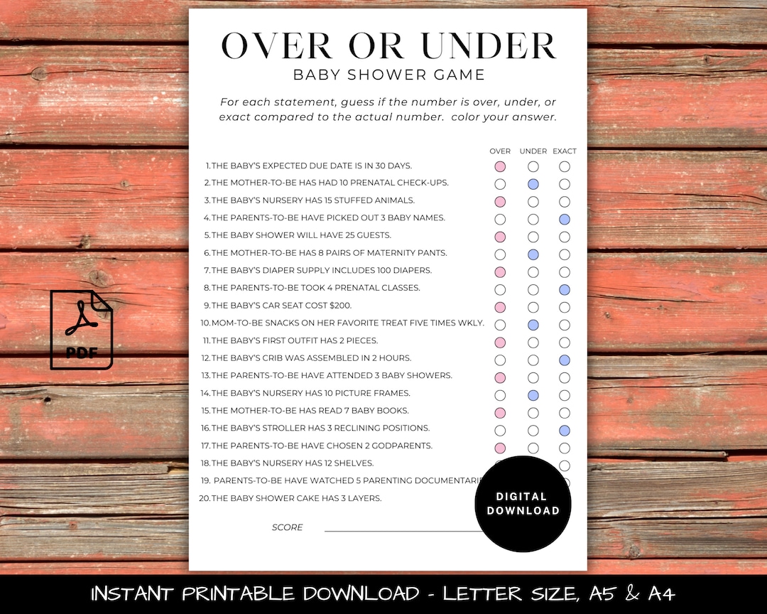 Editable Over or Under Baby Shower Game | Printable Baby Shower Trivia ...
