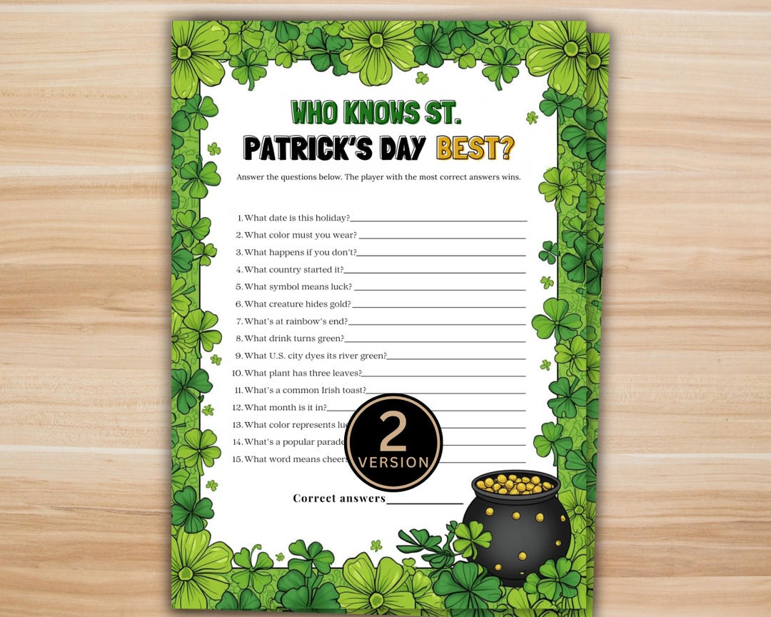 St Patricks Day Trivia Game Printable, Who Knows St Patricks Day Best ...