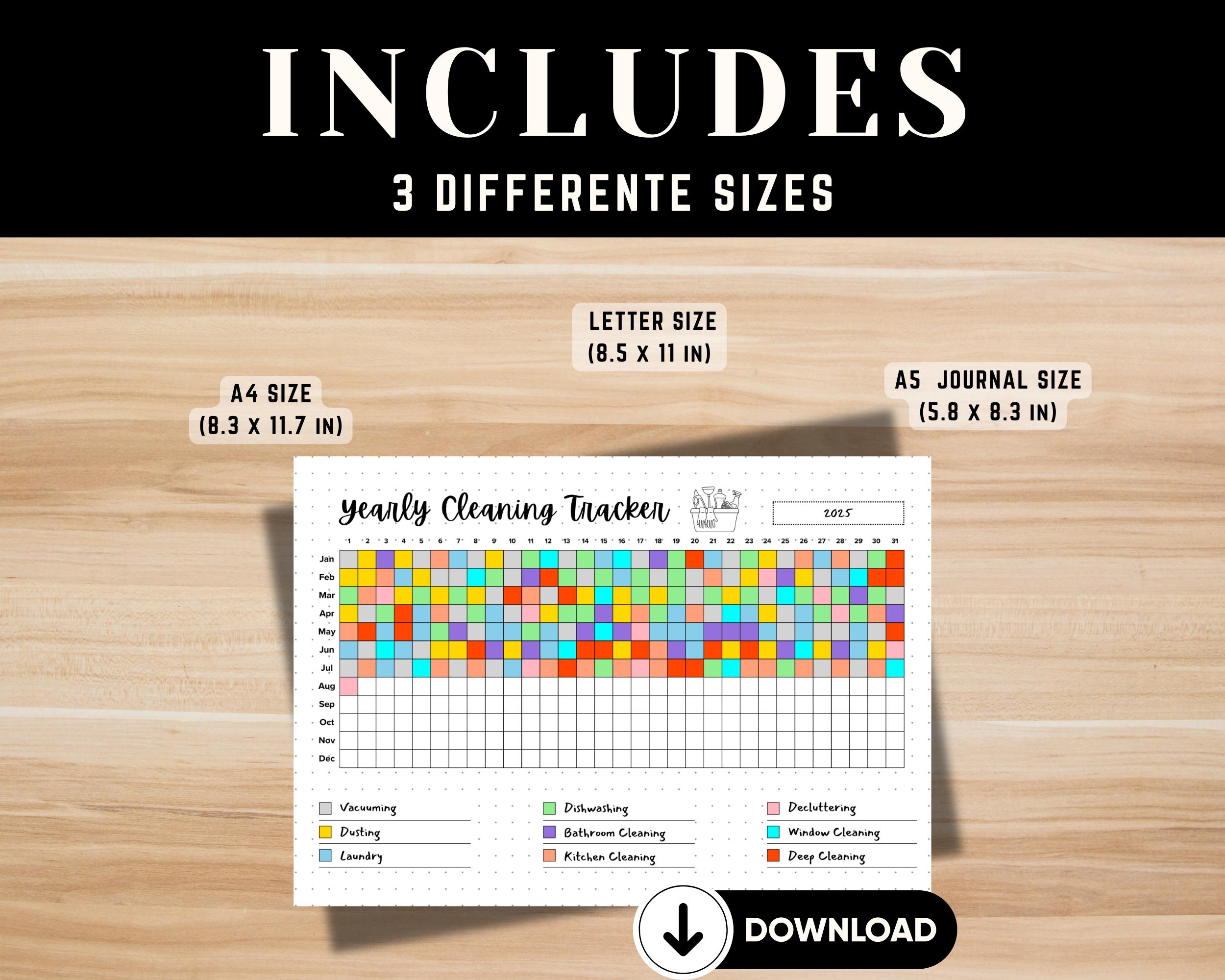 Yearly Cleaning Tracker Printable - Cleaning Planner Page - Chores ...