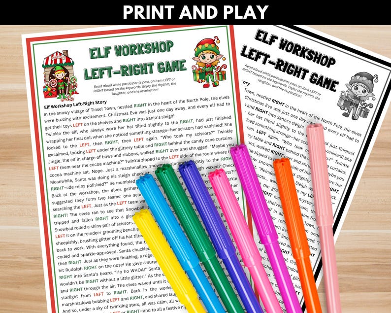 Elf Workshop Left Right Game | Christmas Story Printable | Gift ...