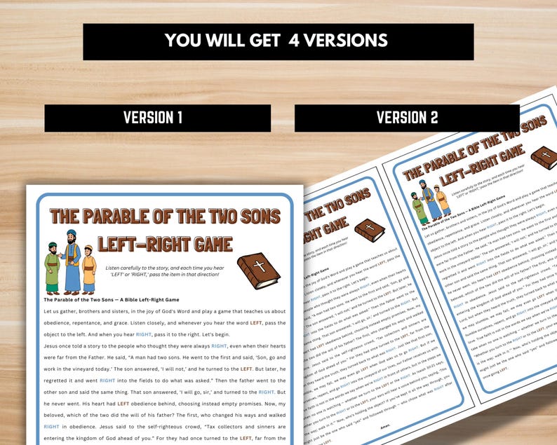 The Parable of the Two Sons Left-right Game - Printable Bible Activity ...