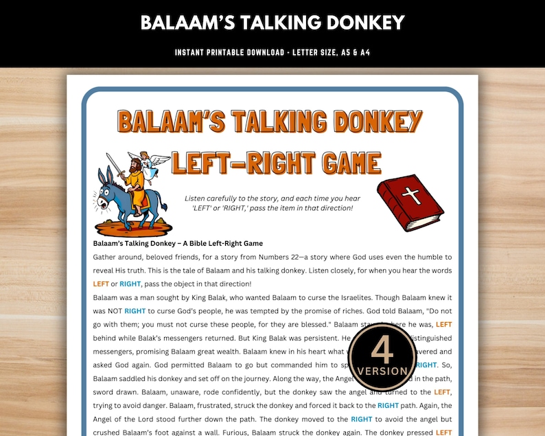 Balaam's Talking Donkey Left-right Game - Printable Bible Story ...
