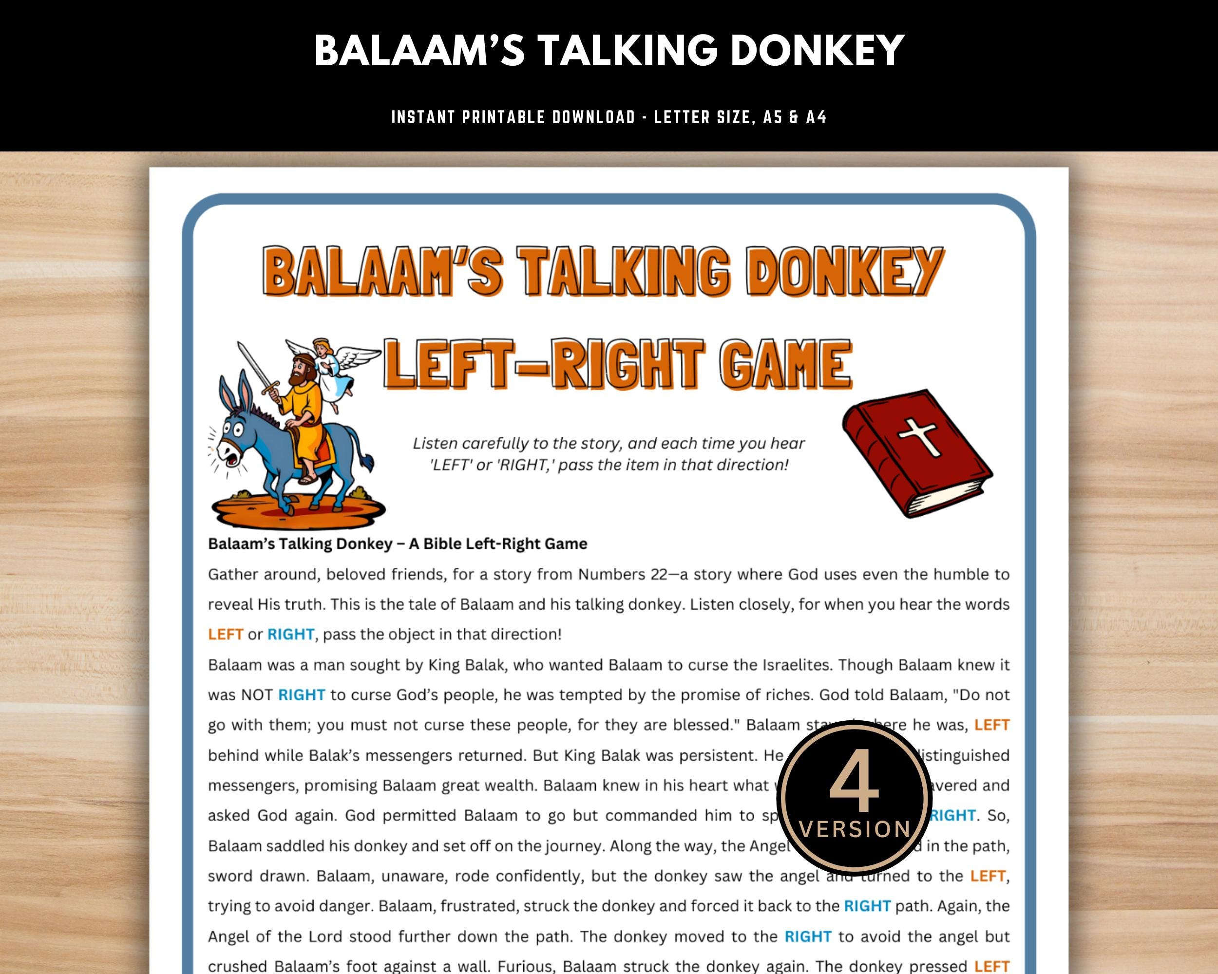 Balaam's Talking Donkey Left-right Game - Printable Bible Story ...