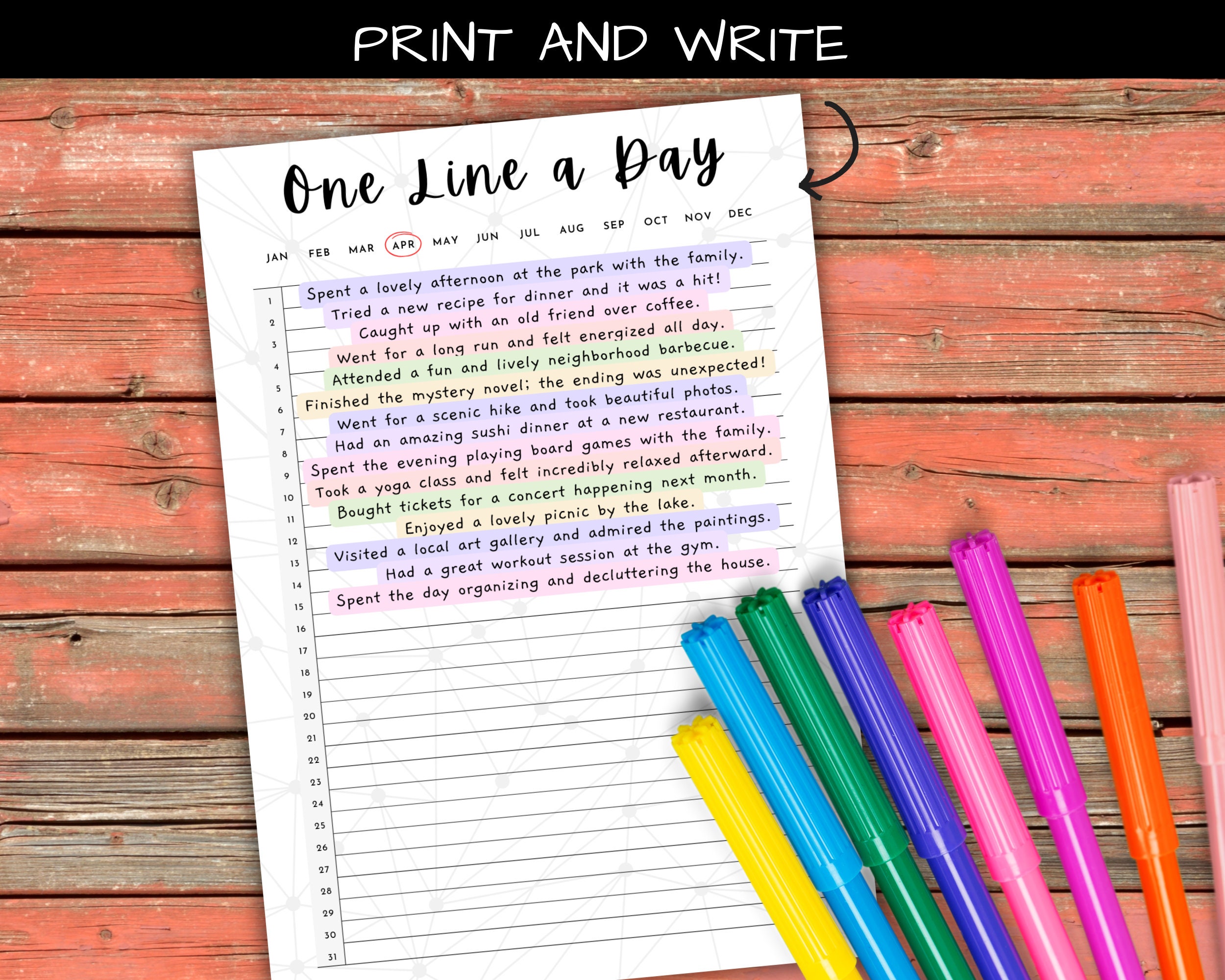 One Line A Day PRINTABLE Journal Page, Daily Gratitude Tracker, Memory ...