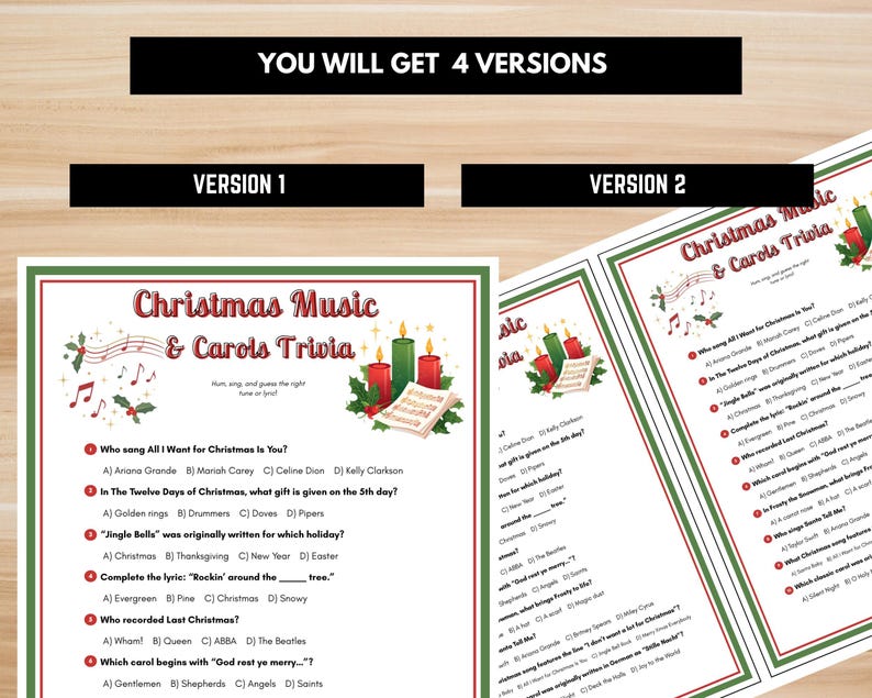 Christmas Music and Carols Trivia Game Printable – Holiday Song Quiz ...
