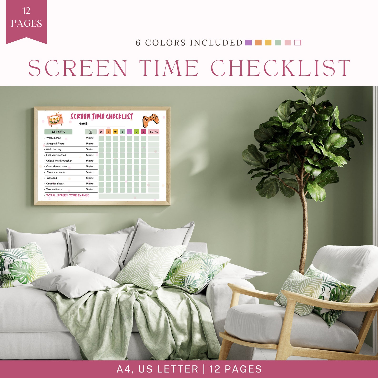 Editable Screen Time Chore Chart Printable, Screen Time Chart Checklist, Screen Time Tracker ...