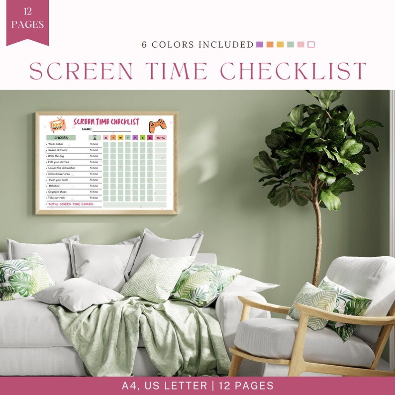 Editable Screen Time Chore Chart Printable, Screen Time Chart Checklist ...