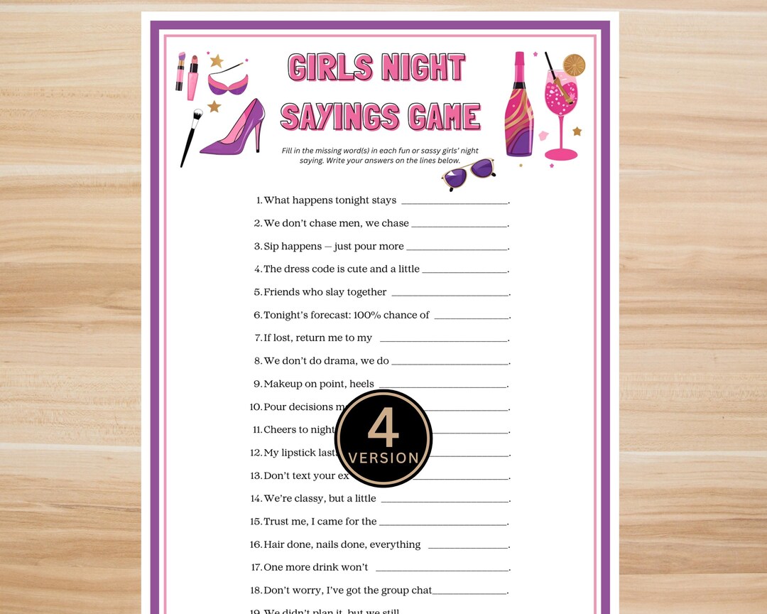 Girls Night Sayings Game | Funny Girls Night Printable | Ladies Night ...