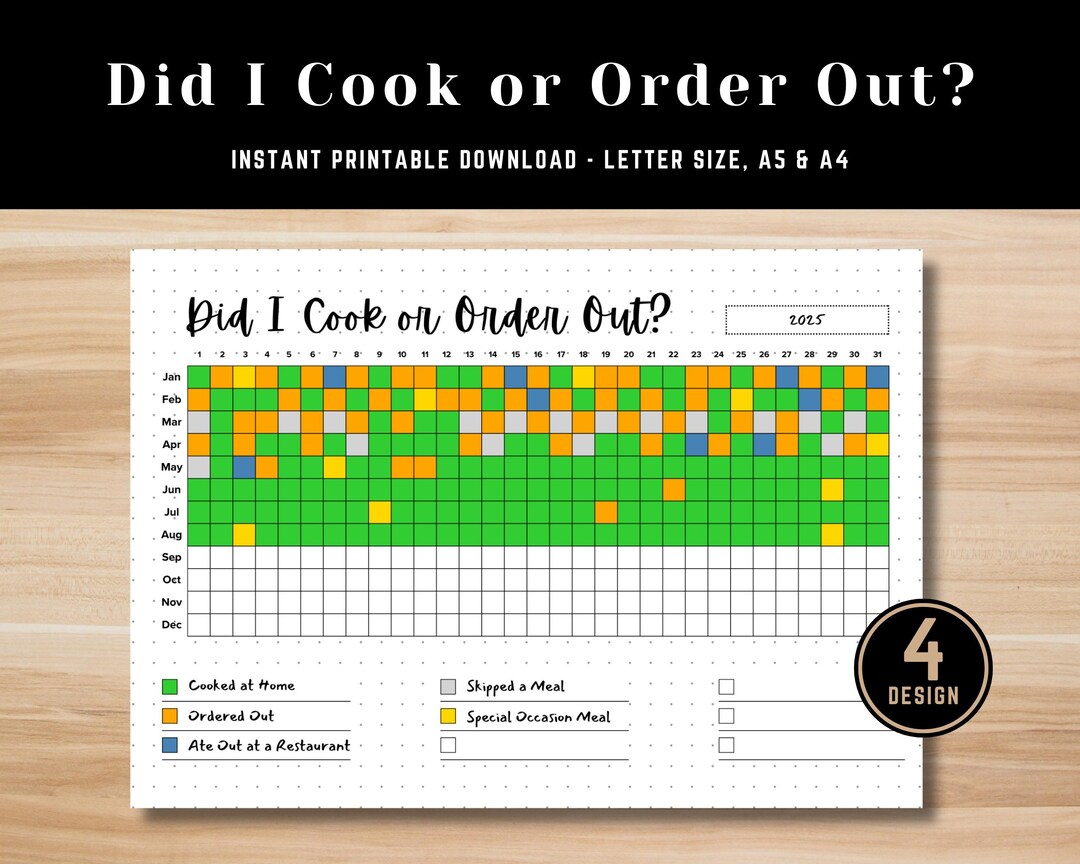 Did I Cook or Order Out? Yearly Tracker - Printable Meal Log and ...
