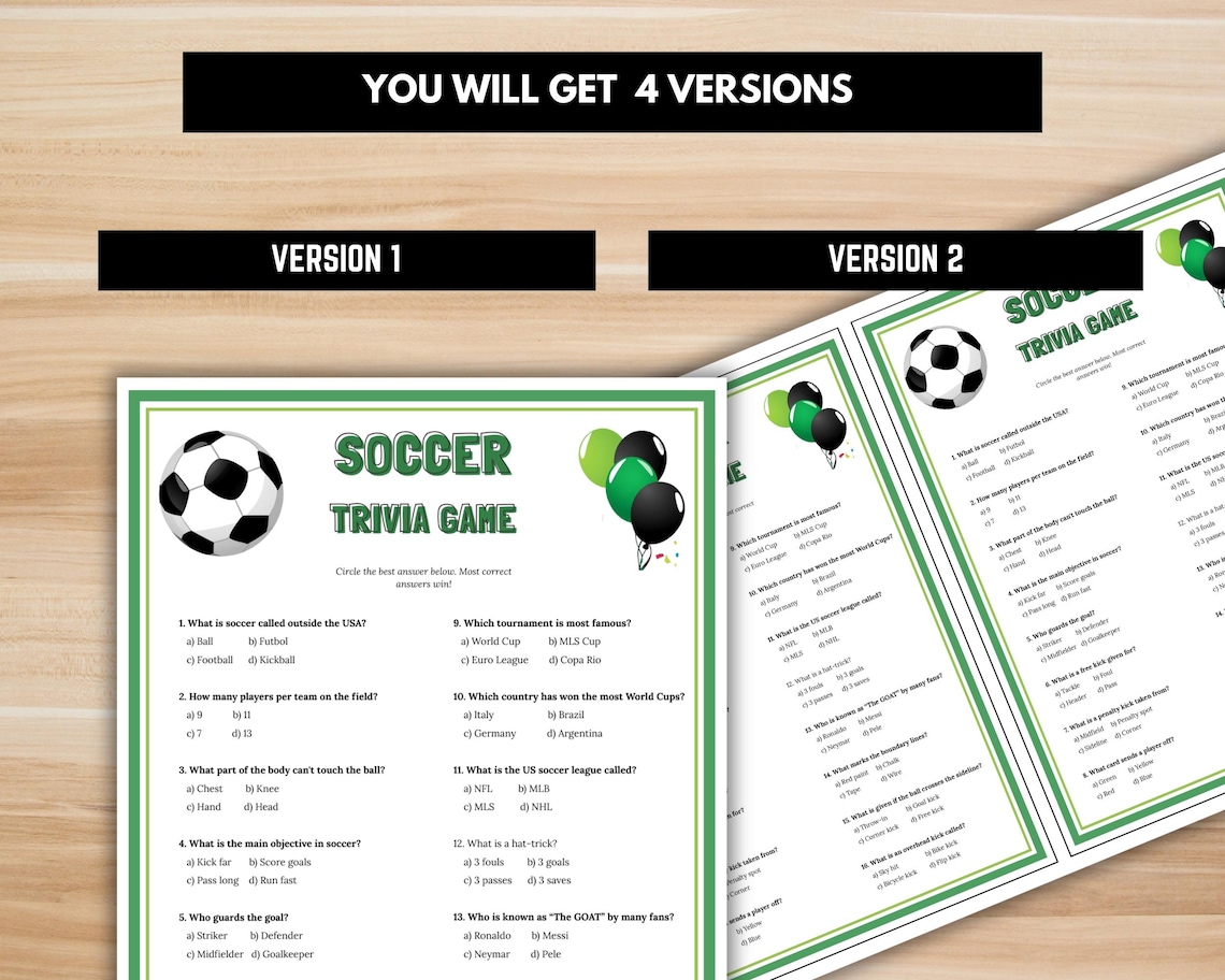 Soccer Trivia Game Printable – Football Quiz Party Game for Kids Teens ...
