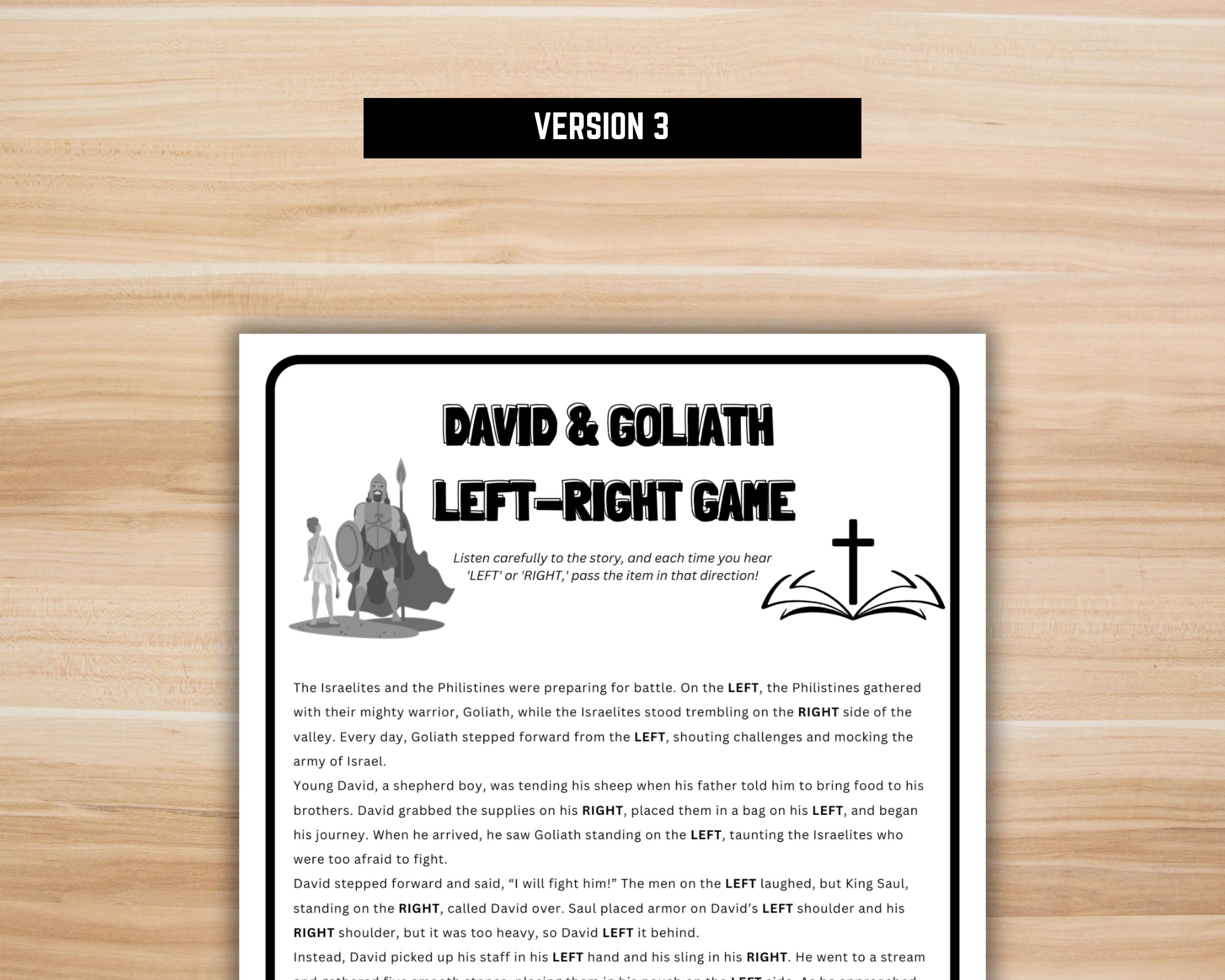 David and Goliath Game Left-right Game - Printable Bible Study and ...