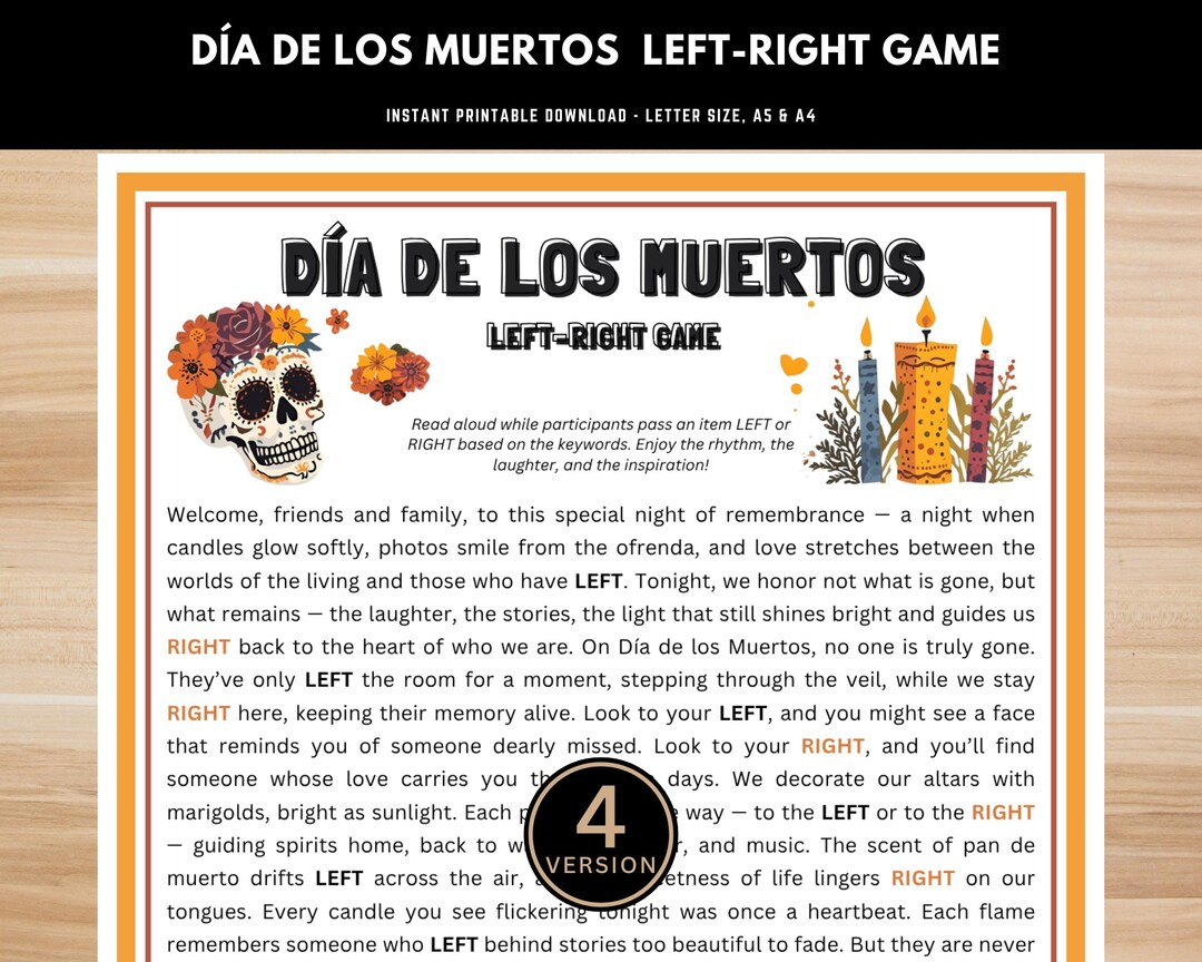 Día De Los Muertos Left Right Game Printable – Day of the Dead Party ...