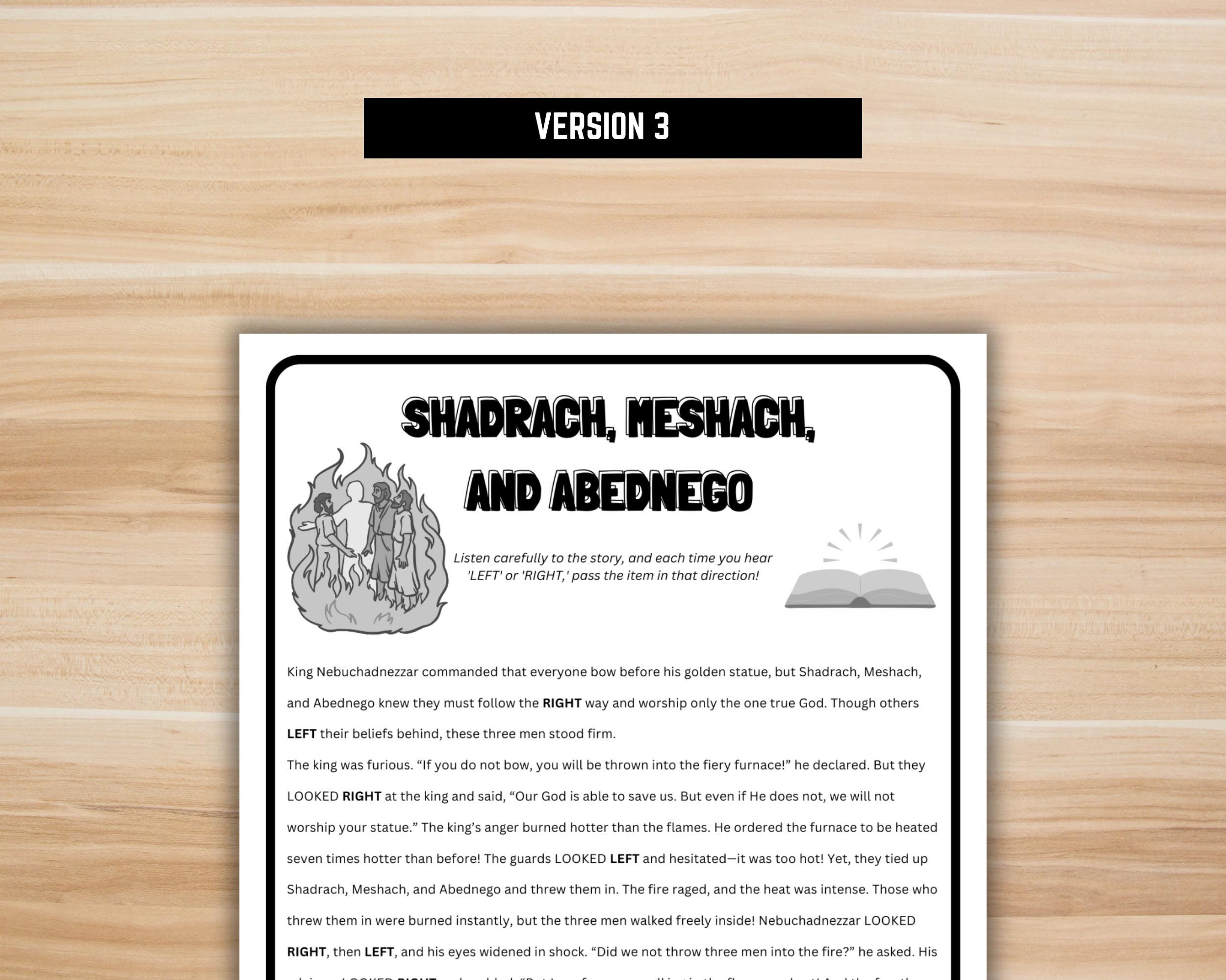 Shadrach Meshach Abednego Left Right Game, Bible Party Game, Church ...