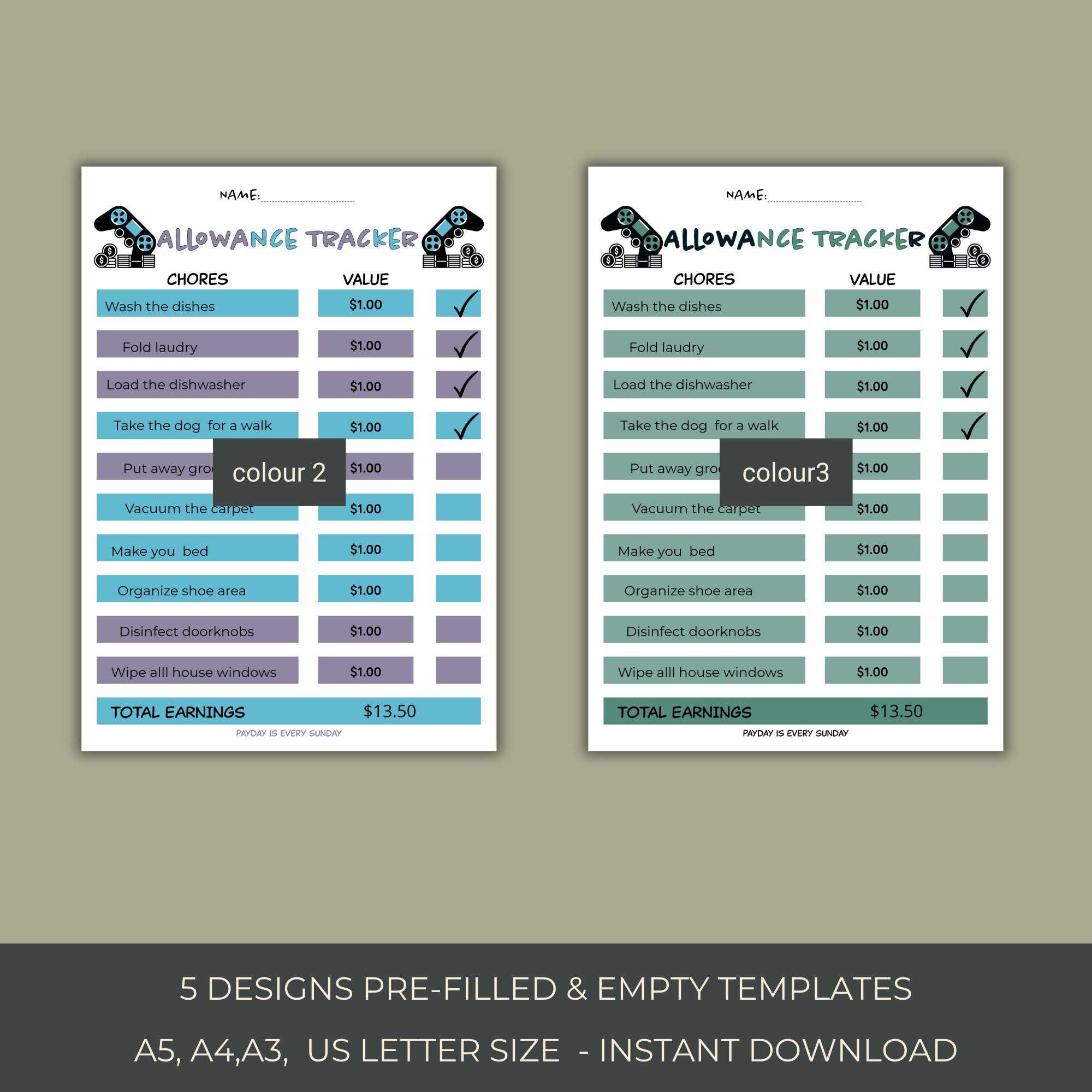 Enhanced Digital Allowance Tracker: Editable Allowance Chart for Kids ...