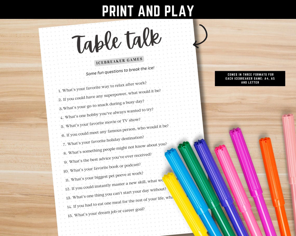 Icebreaker Games Bundle Printable | Office Party, Dinner Conversation ...