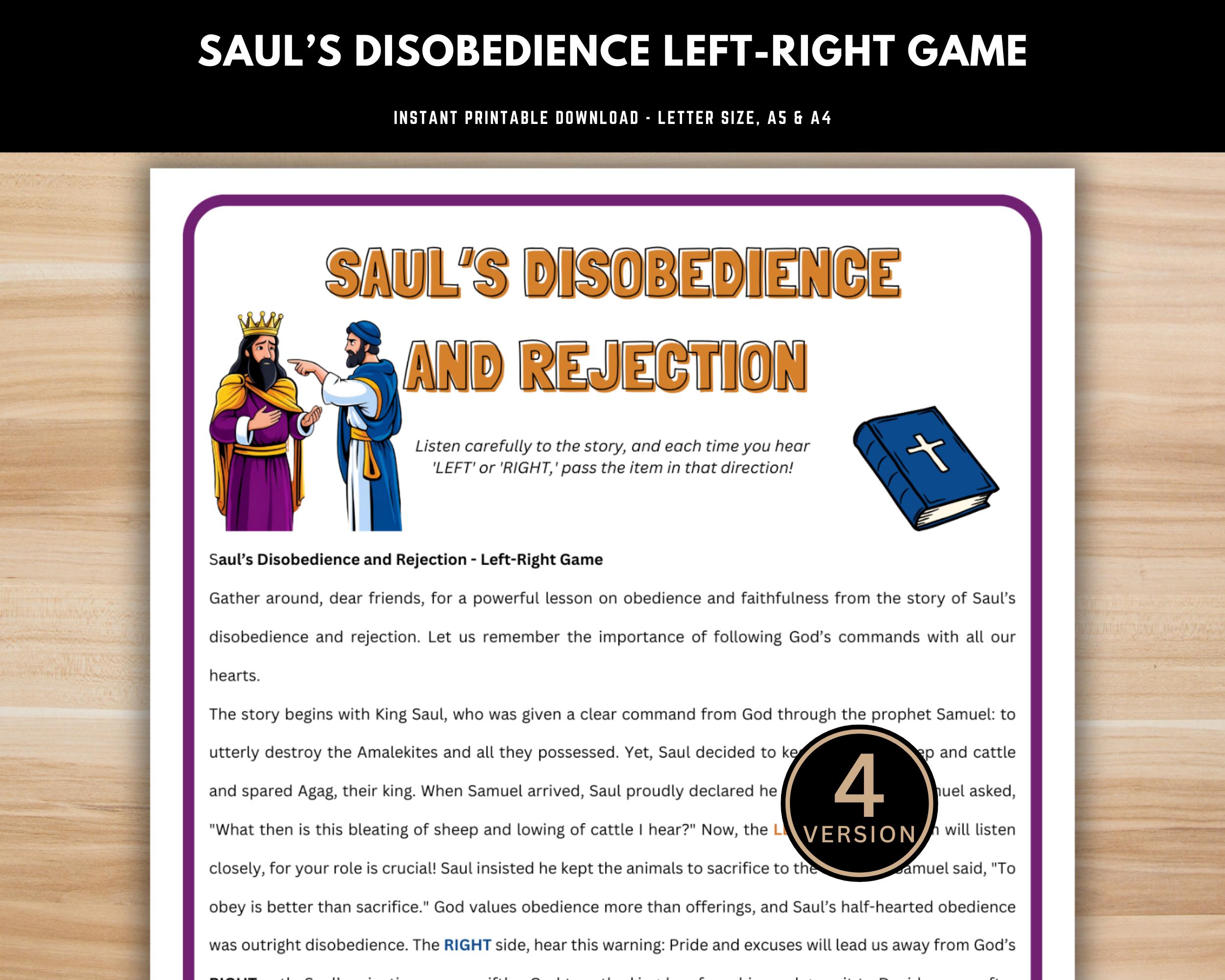 Saul's Disobedience Left-right Game - Printable Bible Activity for ...