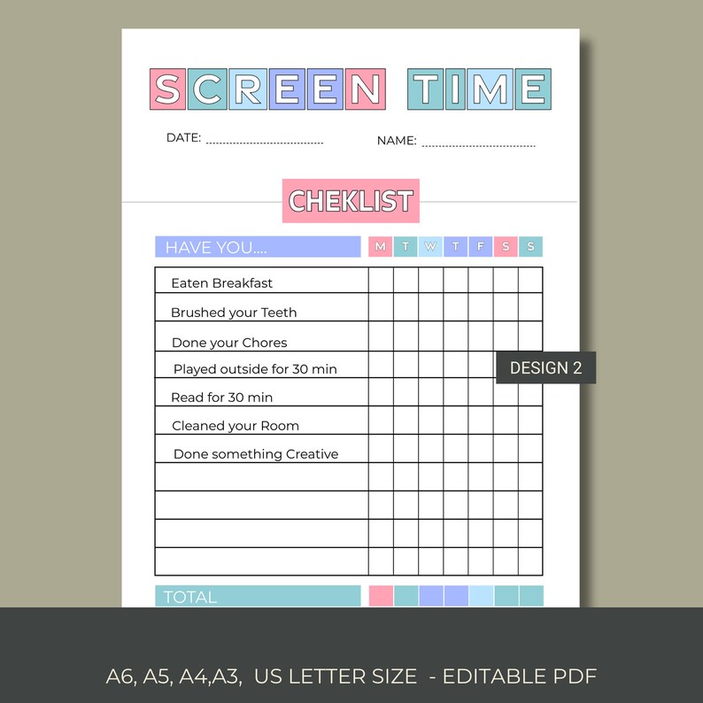 Editable Screen Time Chore Chart Printable Screen Time Chart - Etsy