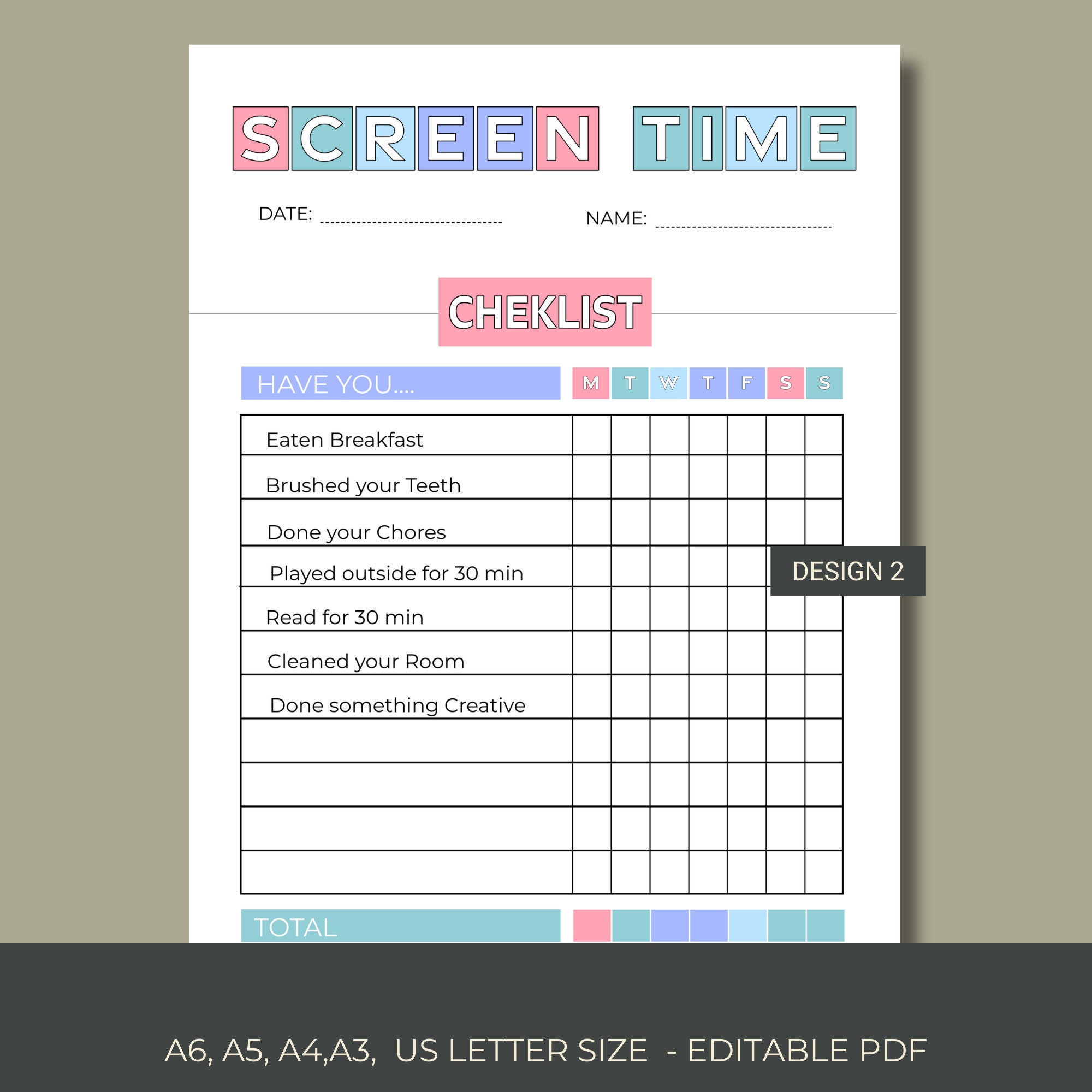 Editable Screen Time Chore Chart Printable Screen Time Chart - Etsy