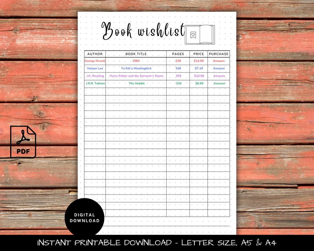 Book Wishlist Printable Template Track Your Reads Perfect for Book ...