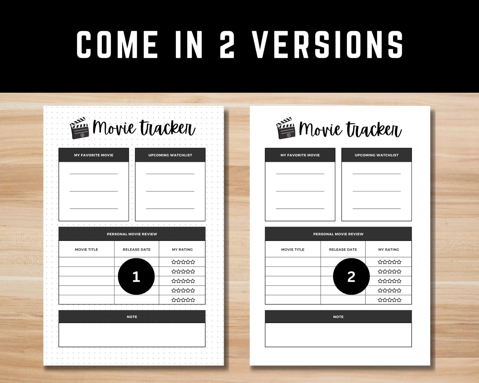 Printable Movie Tracker Journal Page - Film Log Planner Template for ...