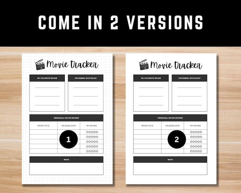 Printable Movie Tracker Journal Page - Film Log Planner Template for ...