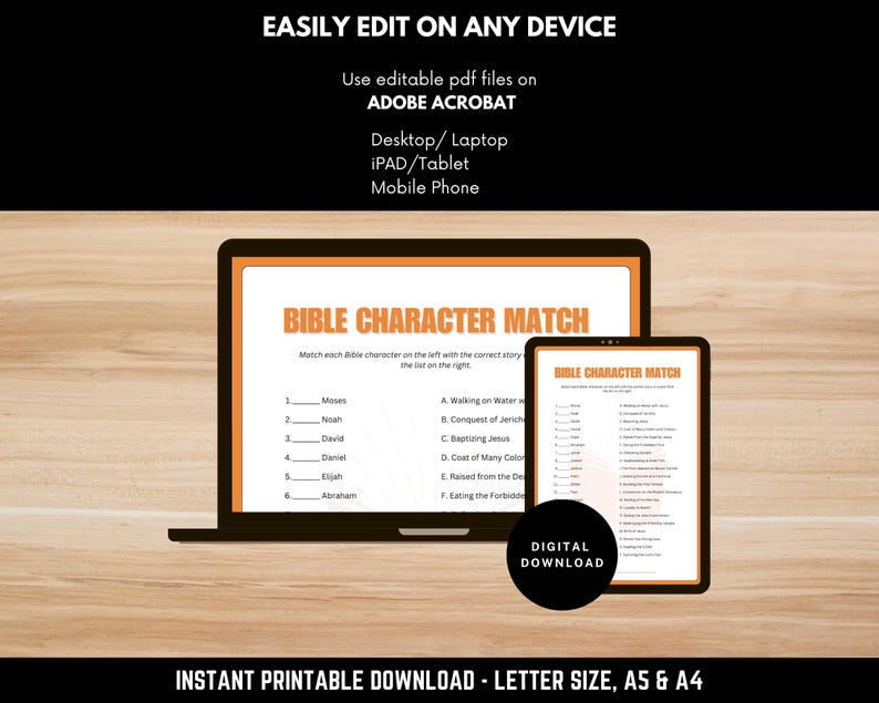 Bible Character Match Game, Printable Christian Game for Kids, Adult ...