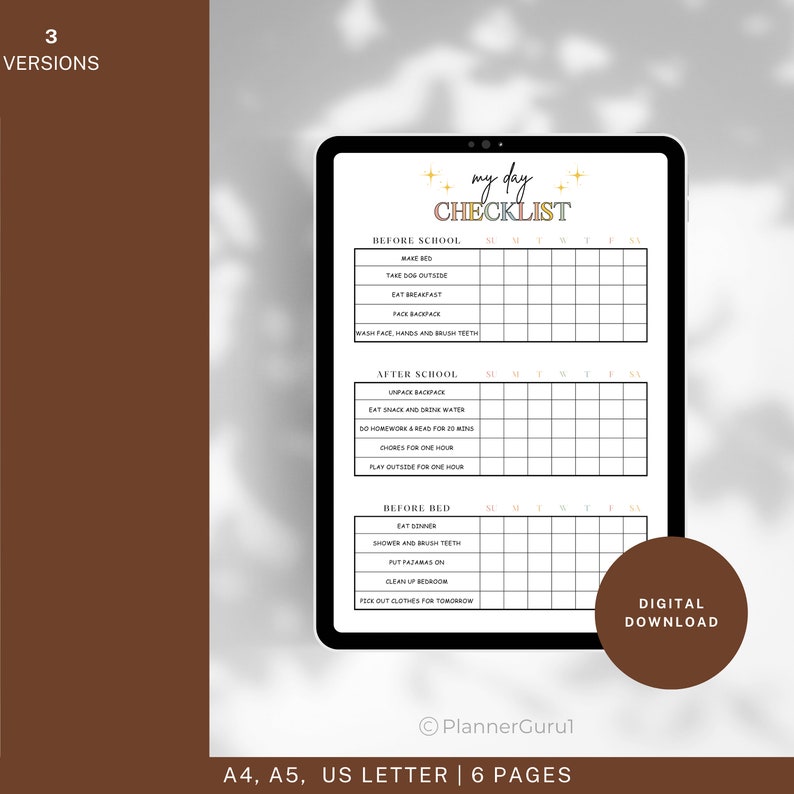 Editable Daily Checklist for Kids, Printable Chore Chart for Kids ...