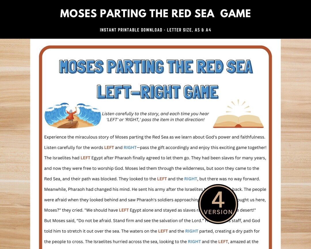 Moses Parting the Red Sea Left Right Game, Christian Bible Study ...