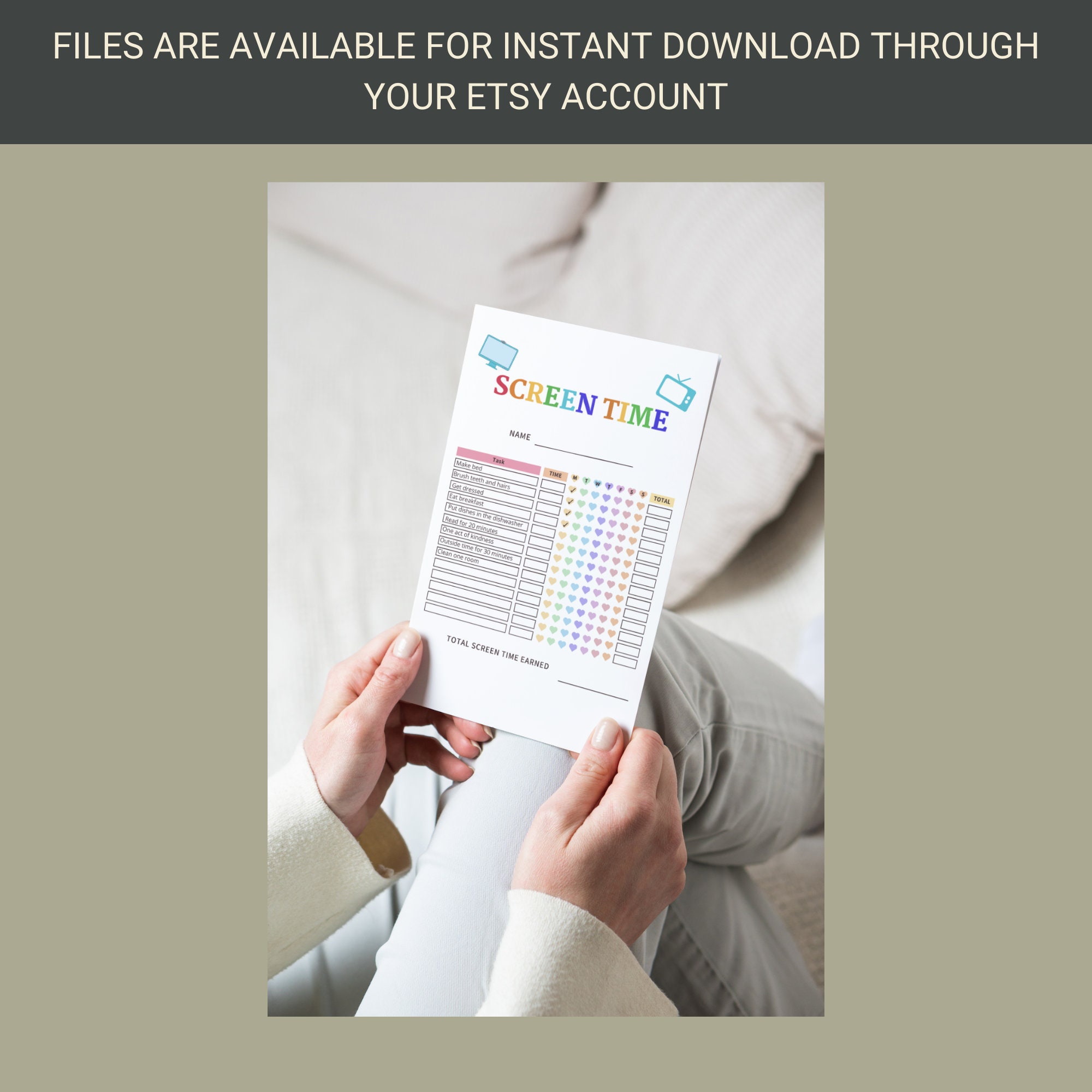 Screen Time Chart Checklist, Editable Printable Screen Time Task Chart ...
