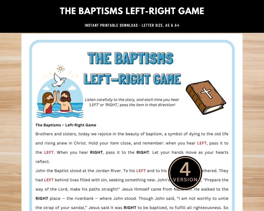 Baptism Left Right Game Printable | Church Game Bible Study Gift ...