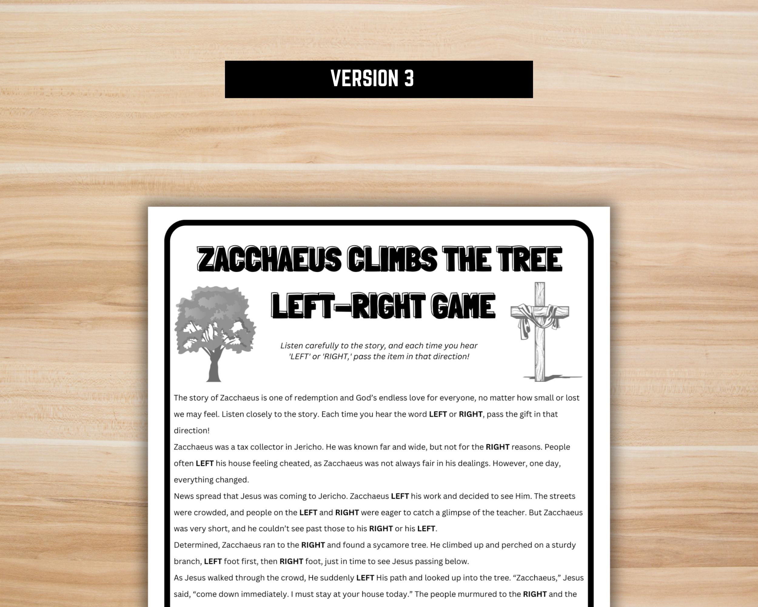 Zacchaeus Climbs the Tree Left Right Game - Printable Bible Study and ...
