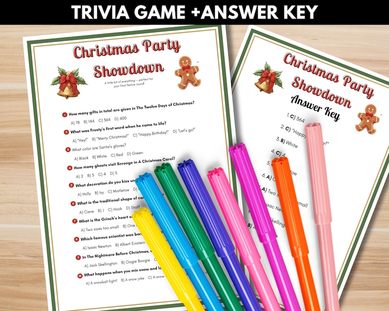 Christmas Party Showdown Trivia Game Printable – Fun Holiday Quiz for ...