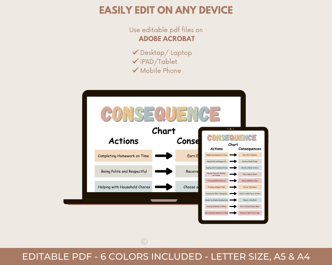 Editable Consequence Chart My Actions Have Consequences School Chart ...