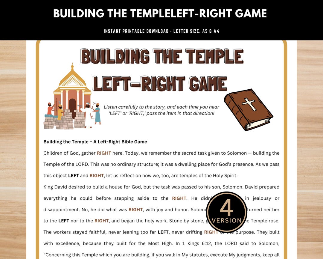 Building the Temple Left Right Game, Printable Bible Game, Christian ...